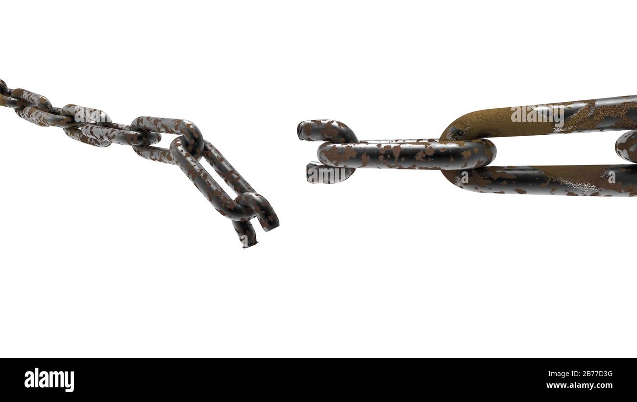 The 3d rendering of iron chain broken isolated with white Stock Photo ...