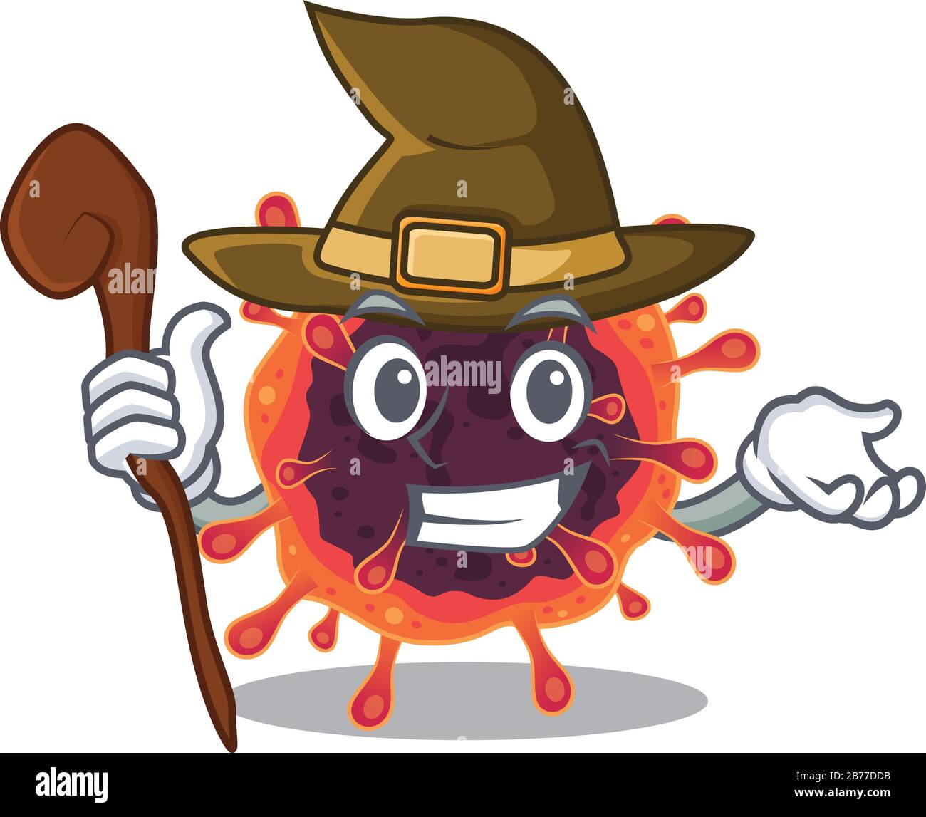 Cute and sneaky Witch corona virus zone cartoon design style Stock ...