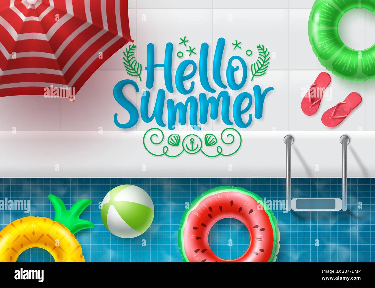 Hello summer vector banner design. Hello summer text in swimming pool ...