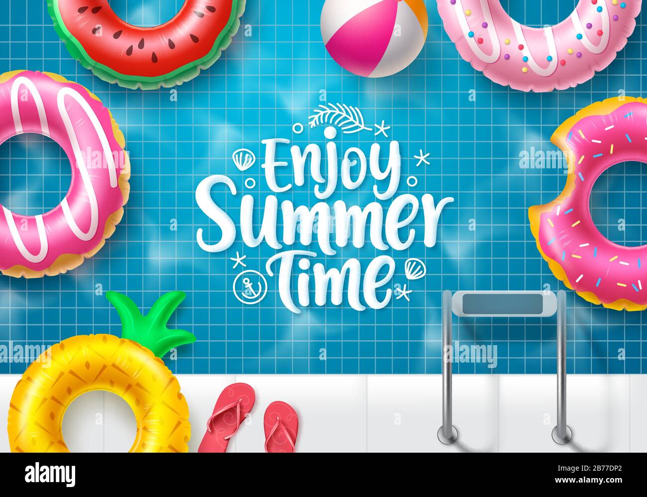 Summer time vector banner design. Enjoy summer text in top view ...