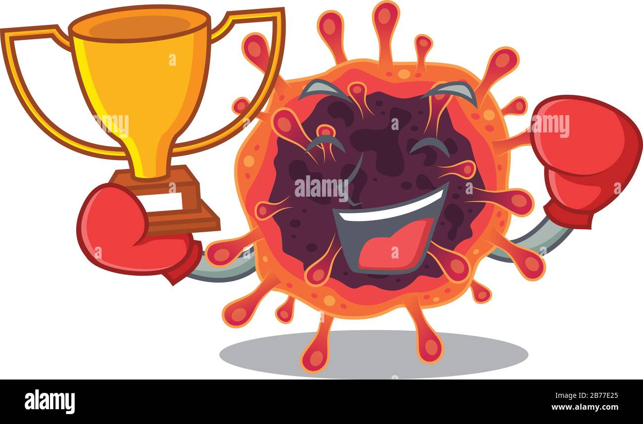 Happy face of boxing winner corona virus zone in mascot design style ...