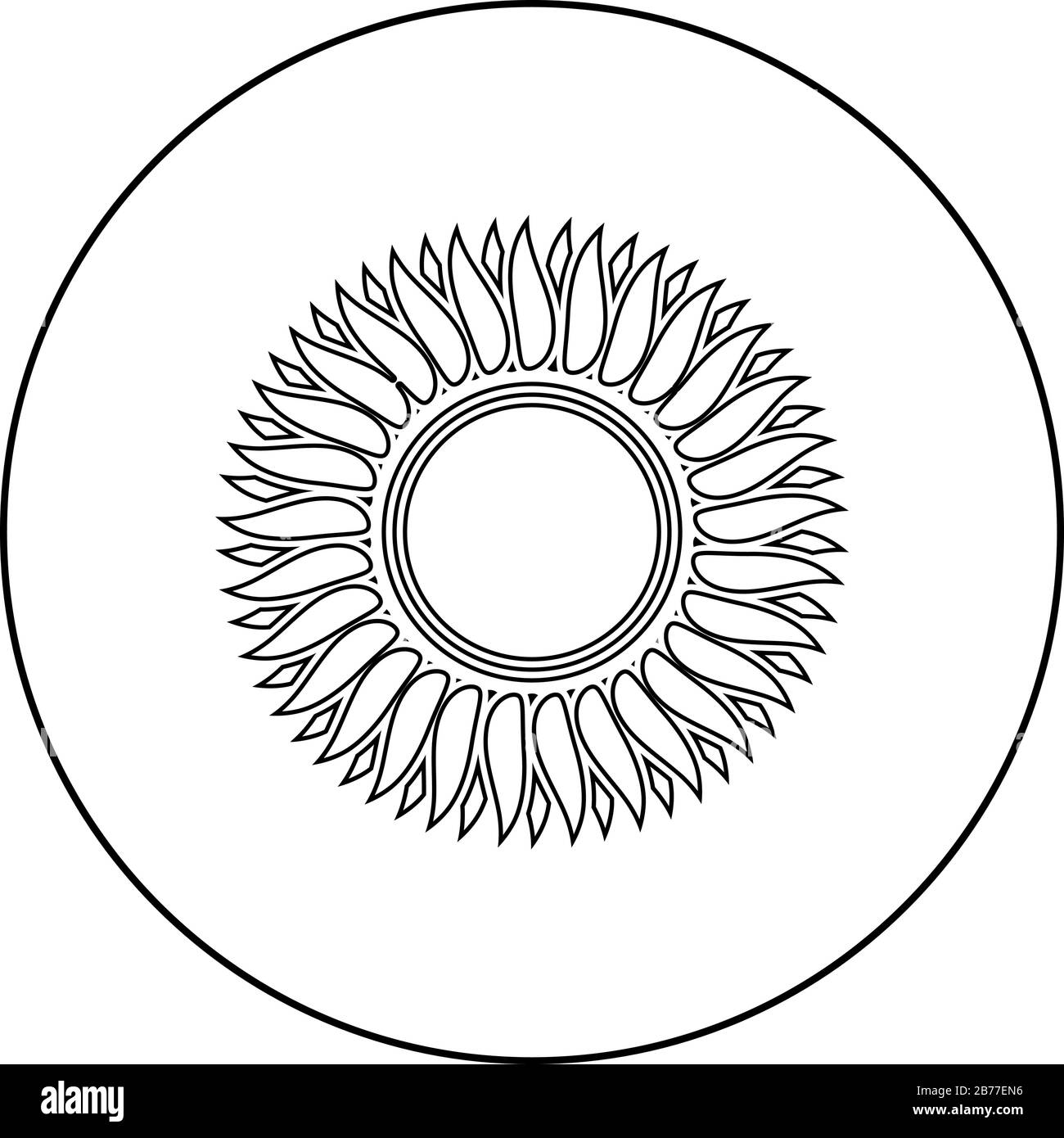 Sunflower flower Sun icon in circle round outline black color vector ...