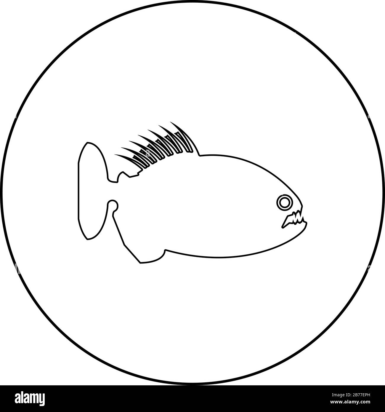 Piranha angry fish icon in circle round outline black color vector ...