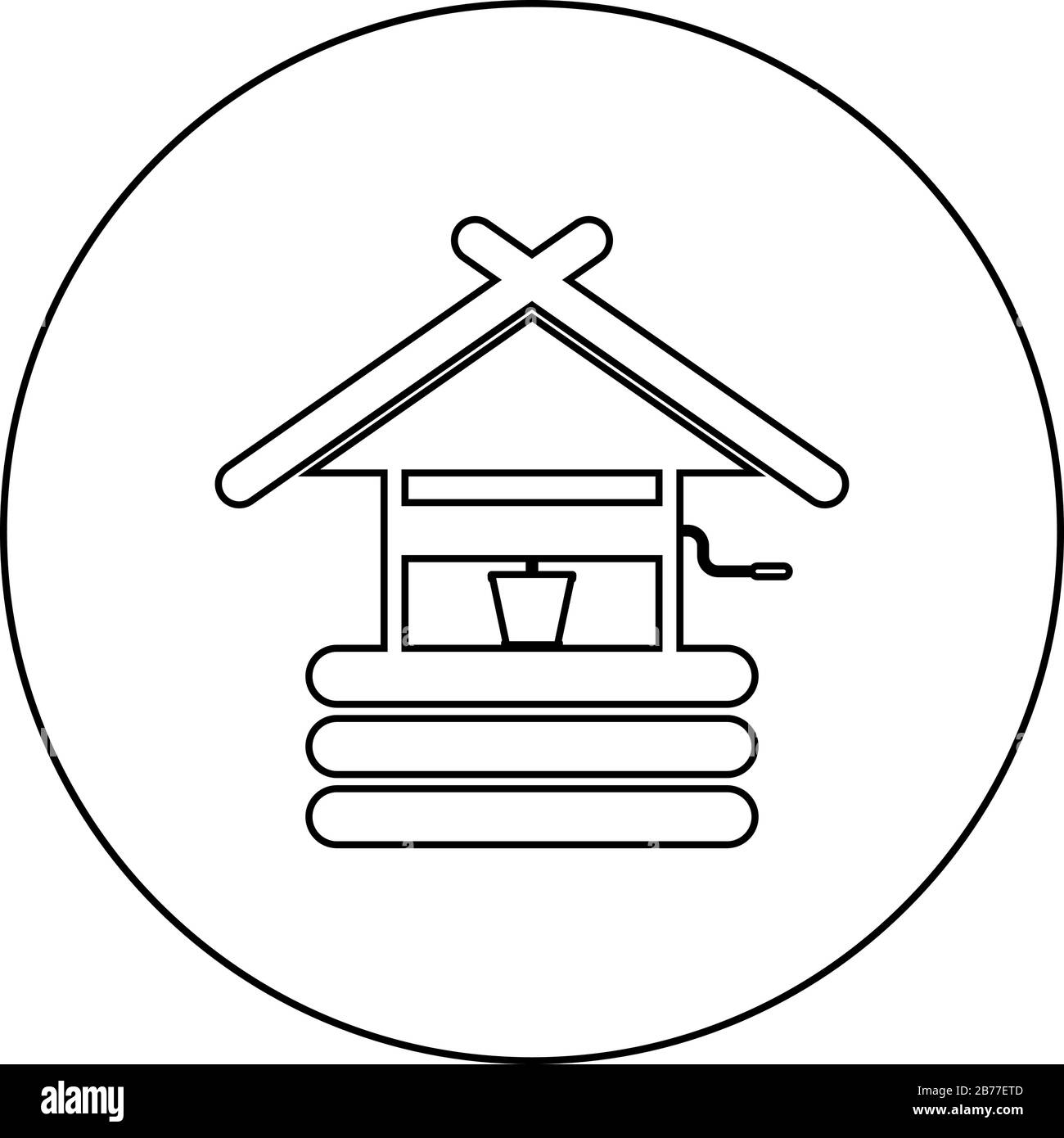 Drinking water well with bucket wooden material icon in circle round ...