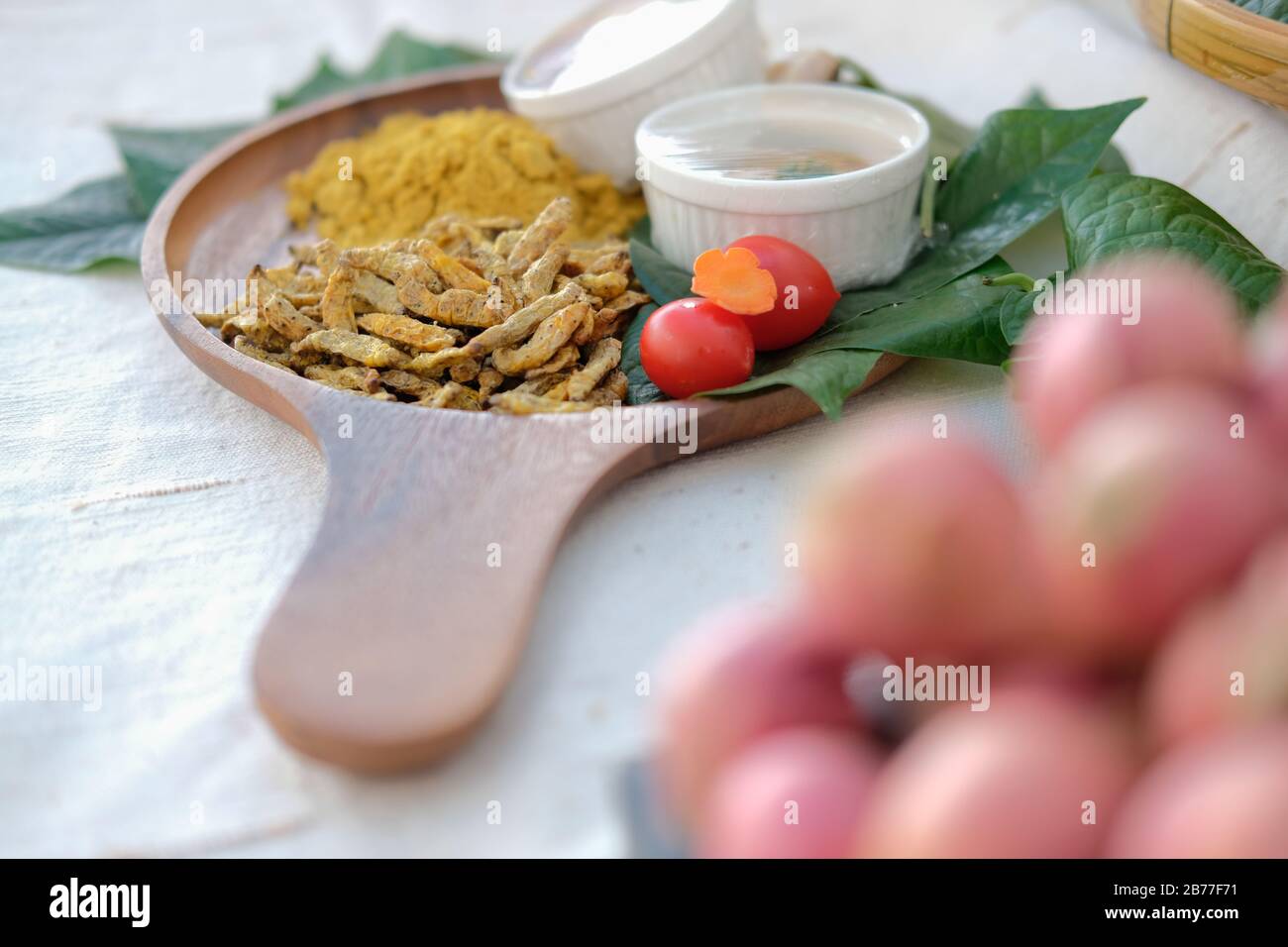 dried worm powder with vegetable. food ingredient for mixing with Thai ...