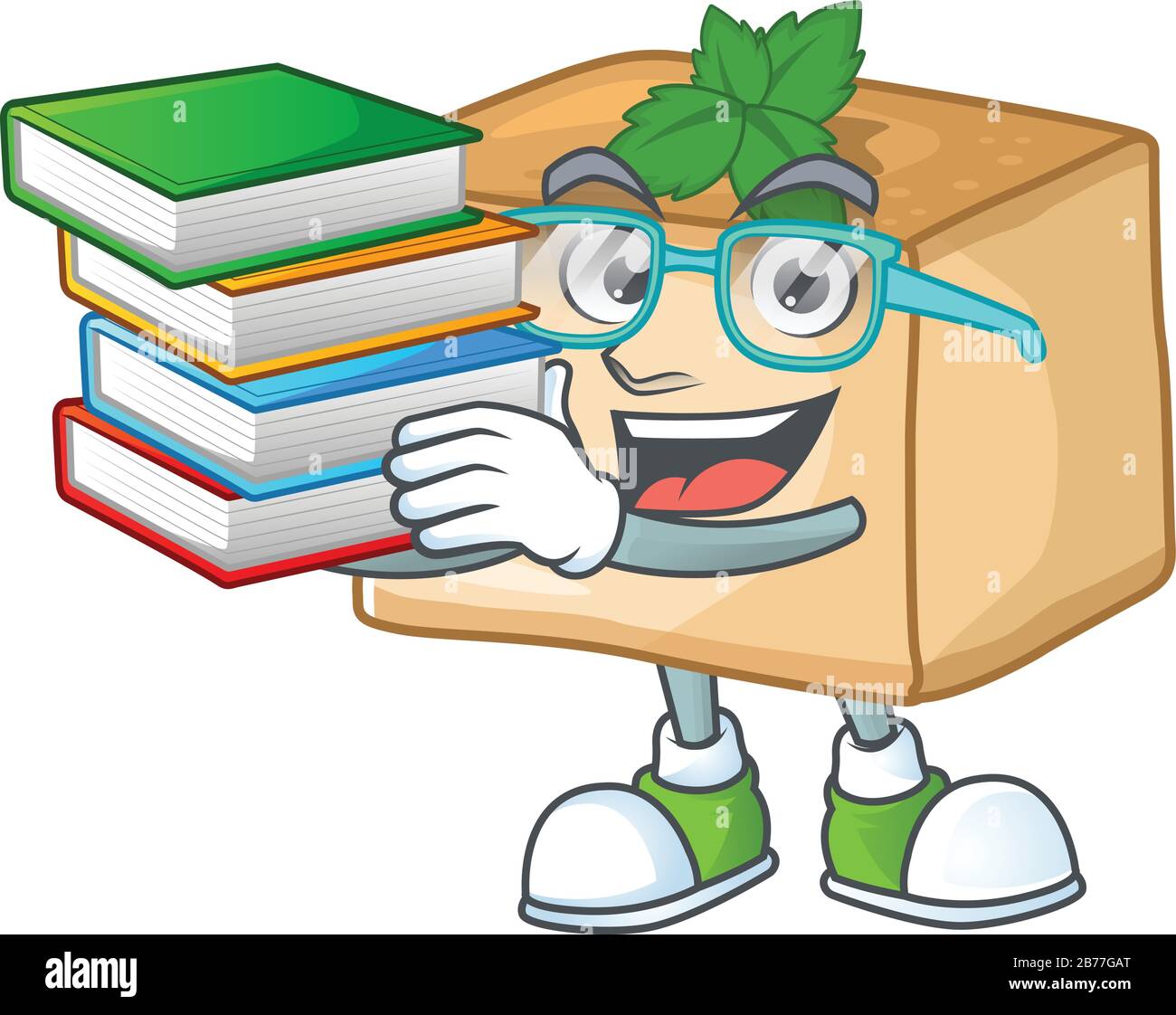 A hard-working student in basbousa cartoon design with book Stock ...