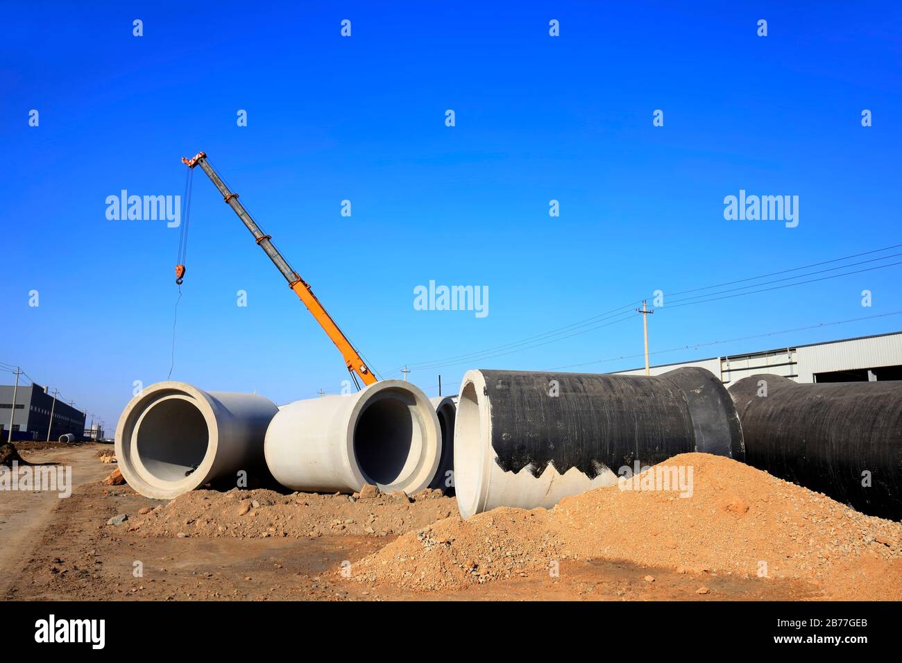 Cement pipe in the construction site Stock Photo - Alamy