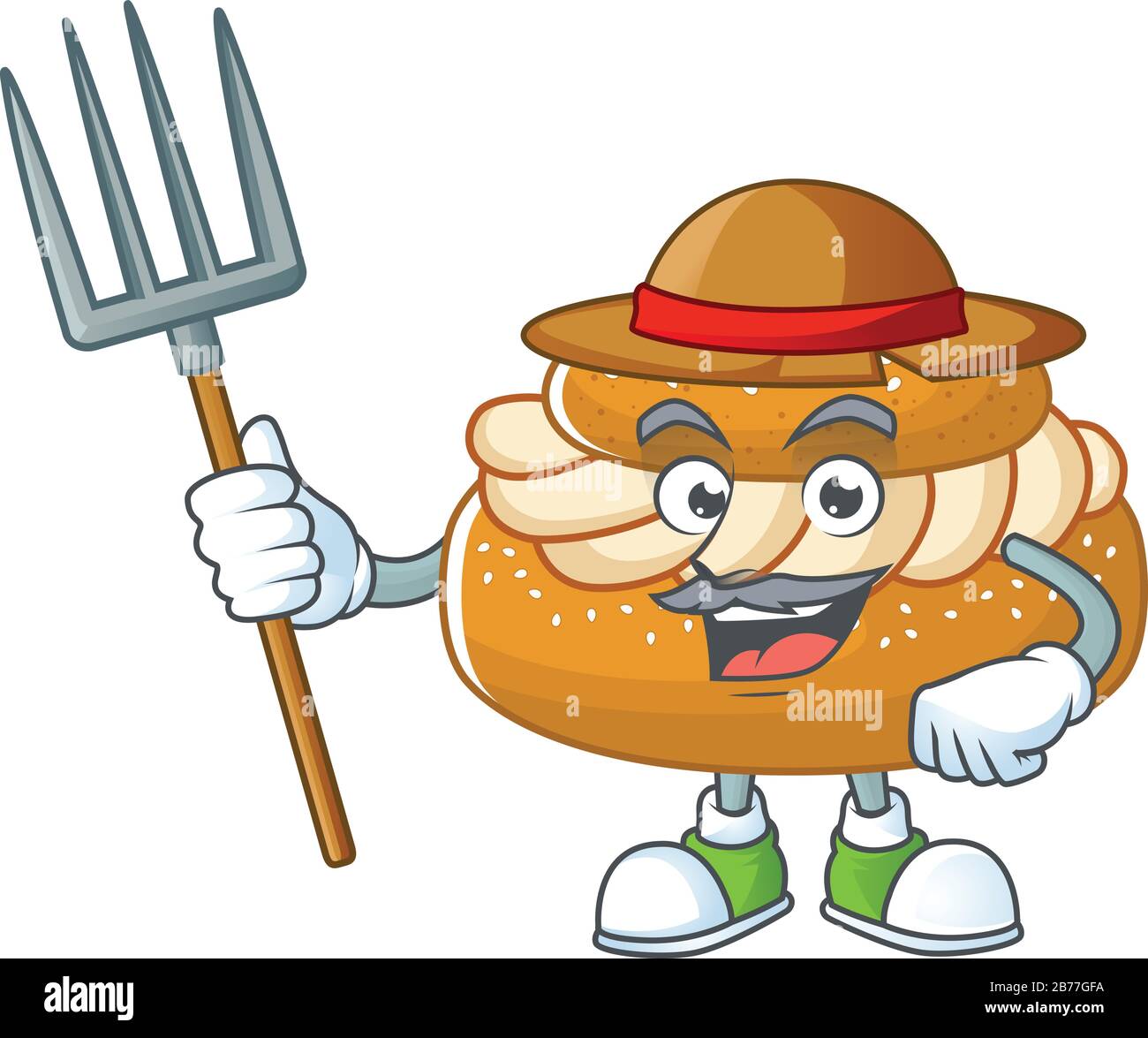Semla in Farmer mascot design with hat and pitchfork Stock Vector Image ...
