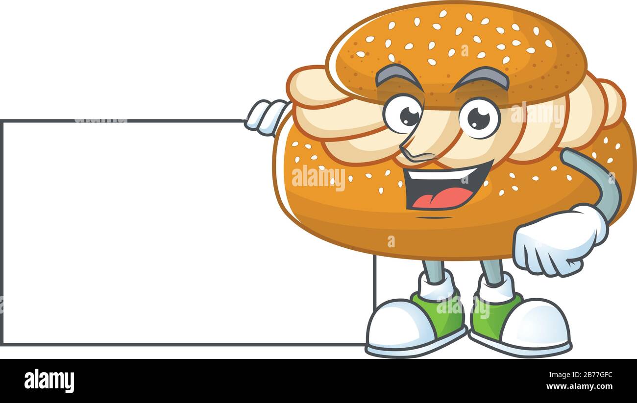 Funny semla cartoon design Thumbs up with a white board Stock Vector ...