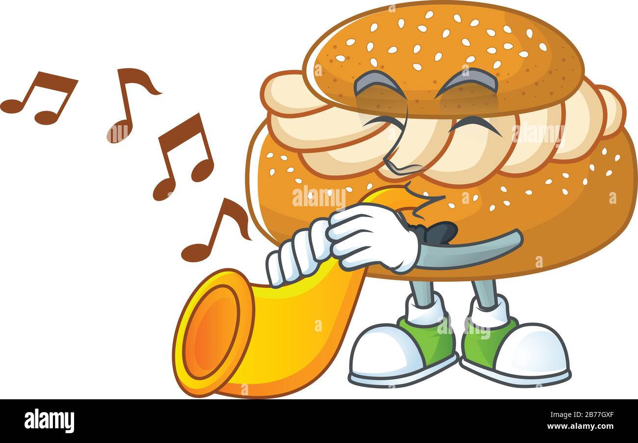 Semla cartoon character playing music with a trumpet Stock Vector Image ...