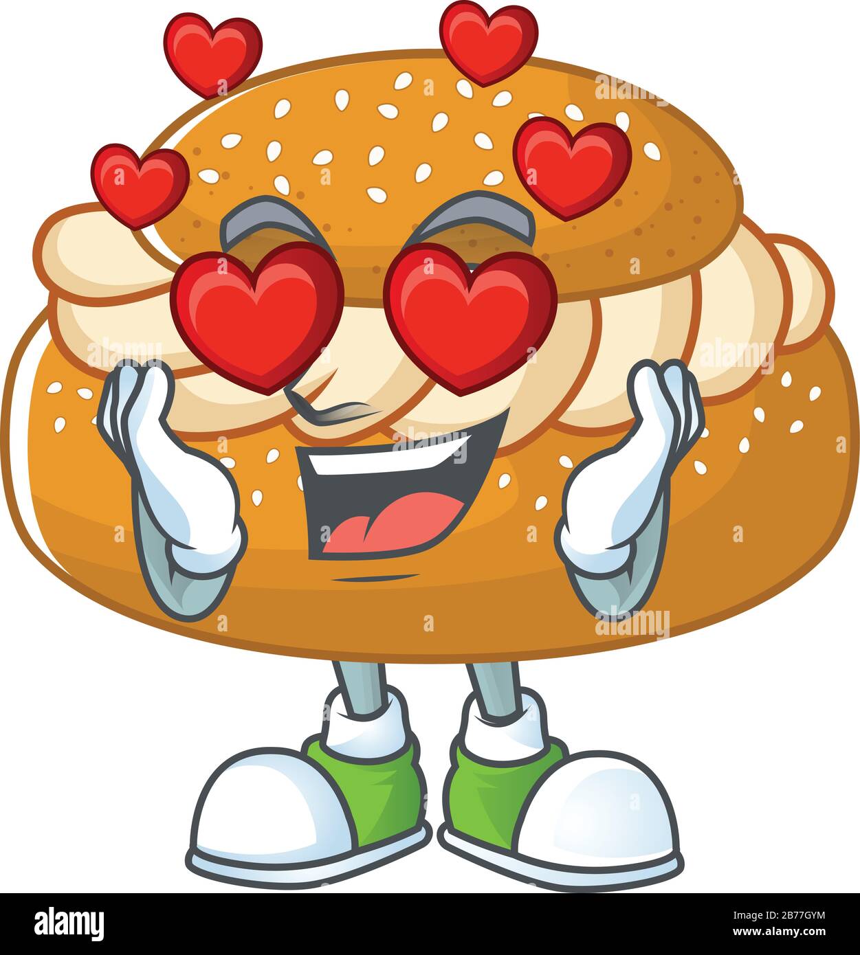 Romantic semla cartoon character with a falling in love face Stock ...