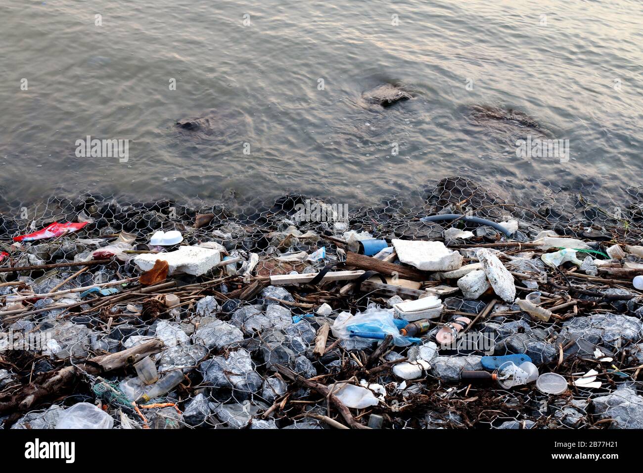 Waste seaside Pollution, Garbage on beach, Waste trash in river, Toxic ...
