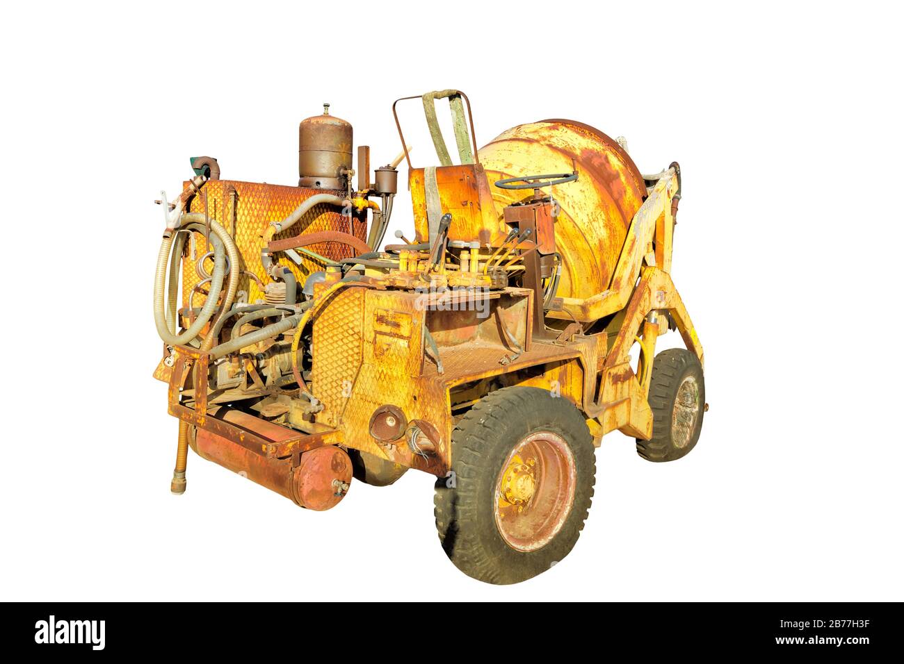 Mobile automatic self-loading concrete mixer. Little yellow truck ...