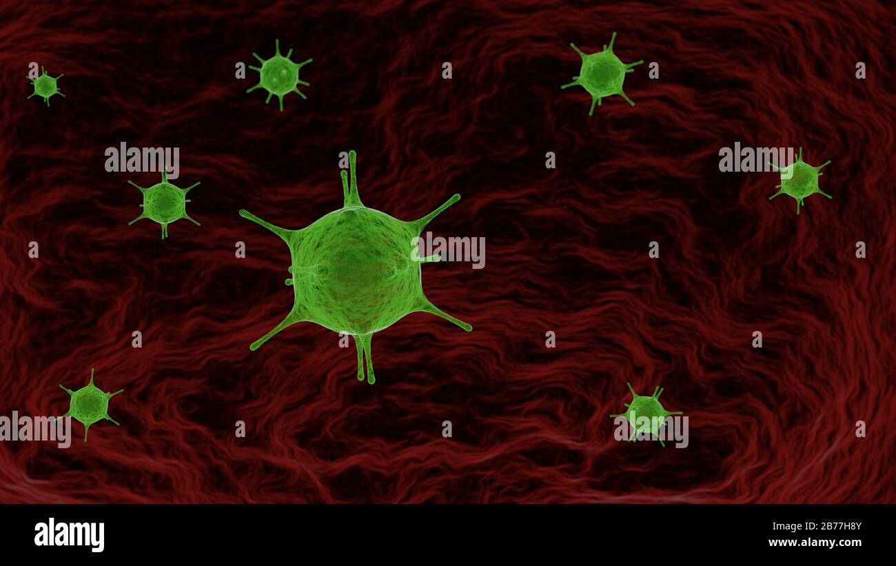 3D illustration of cells of the virus flow in blood stream Stock Photo ...