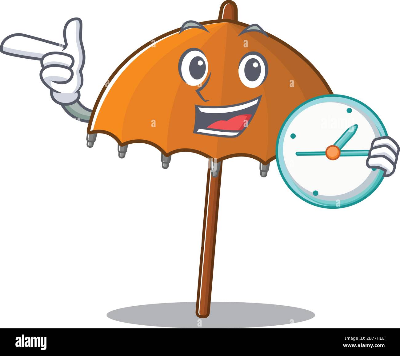 Cheerful orange umbrella cartoon character style with clock Stock ...
