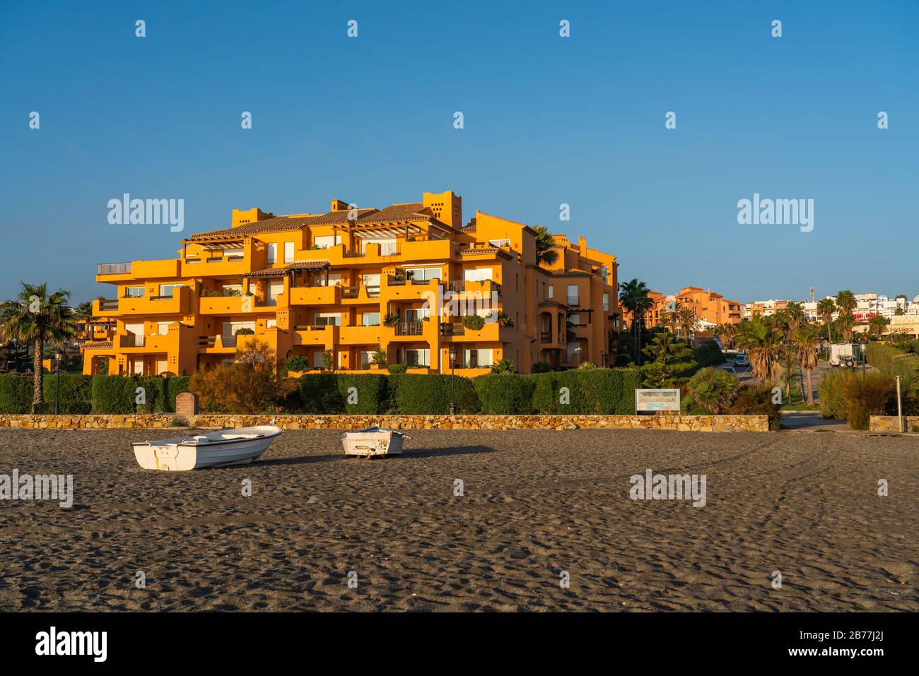 Manilva, Spain - January 23, 2020: Hotel building in Coastline Playa El ...