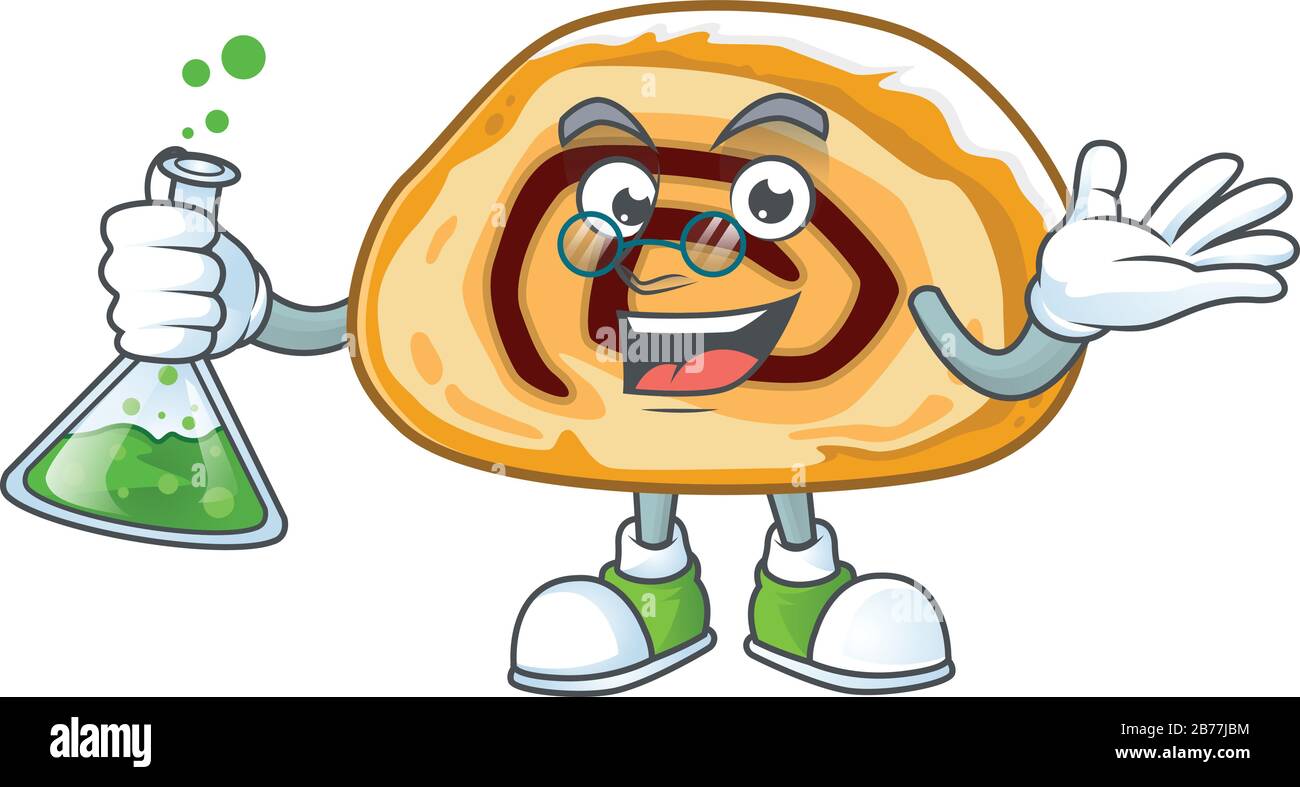 Swiss roll brainy Professor Cartoon design grasp a glass tube Stock ...
