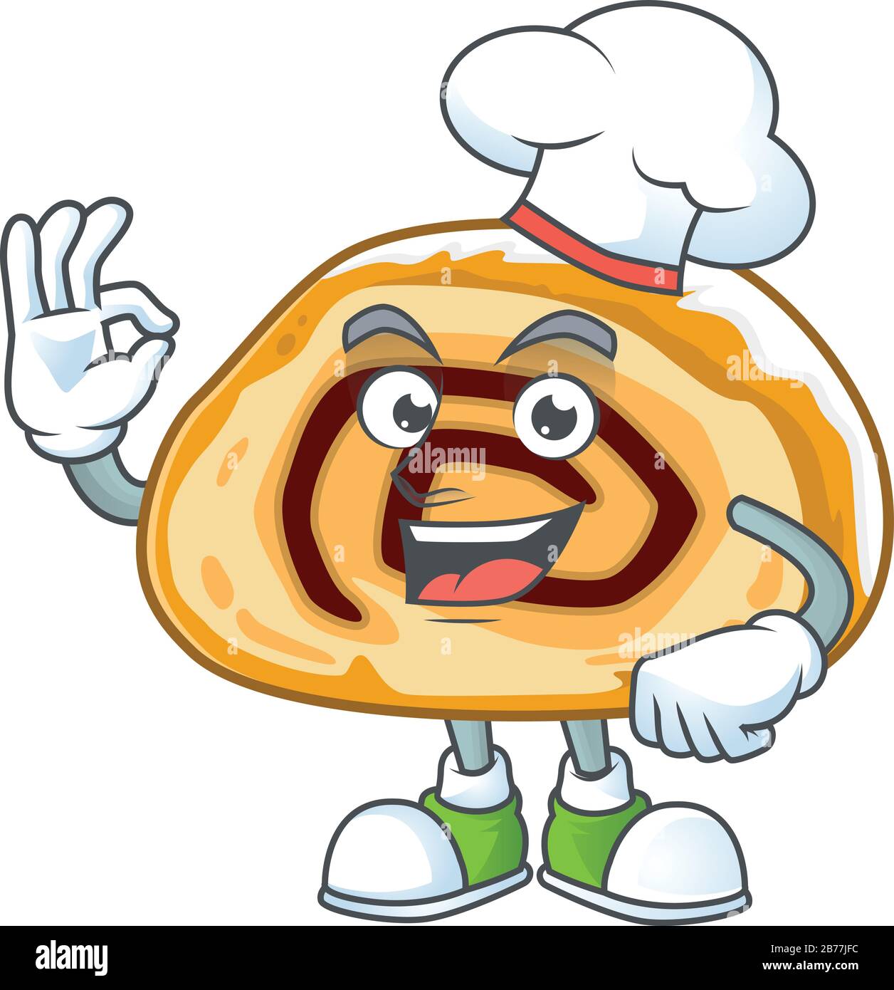A picture of swiss roll cartoon character wearing white chef hat Stock ...