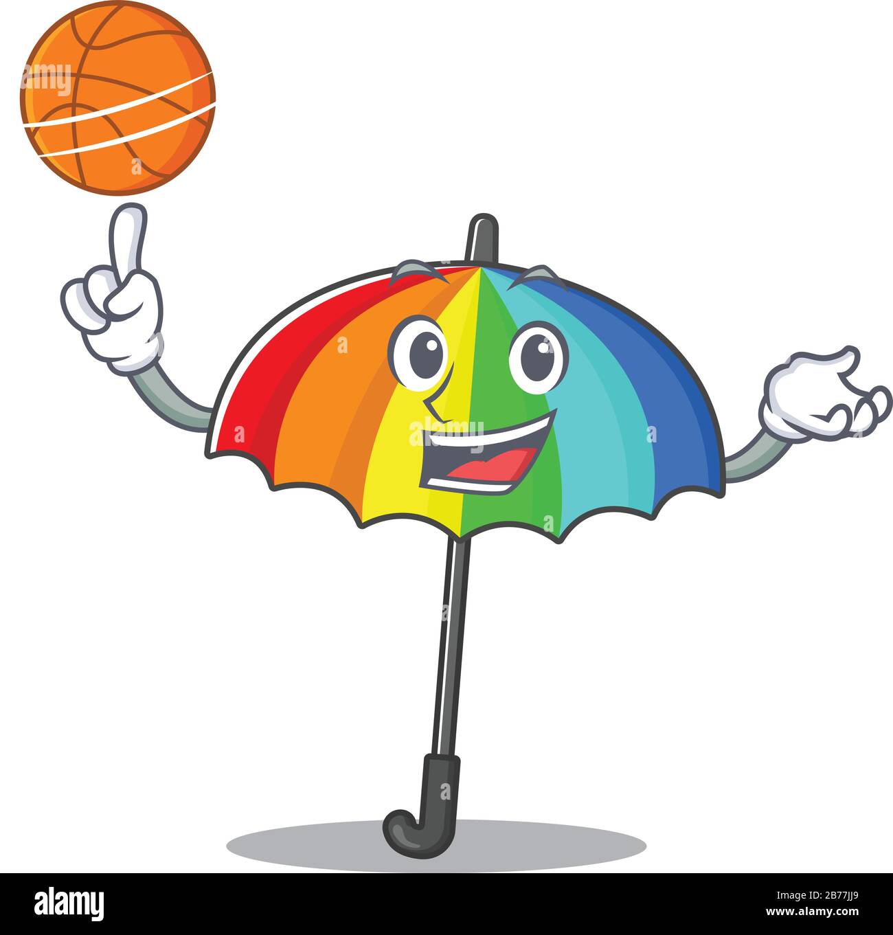 A sporty rainbow umbrella cartoon mascot design playing basketball ...