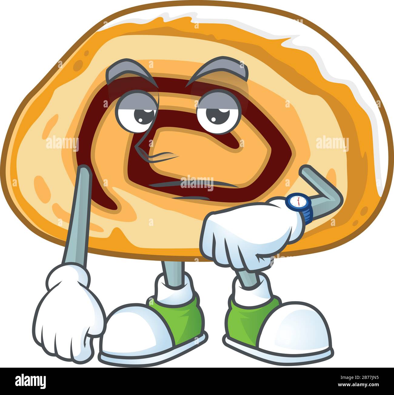 A cartoon icon of swiss roll with waiting gesture Stock Vector Image ...