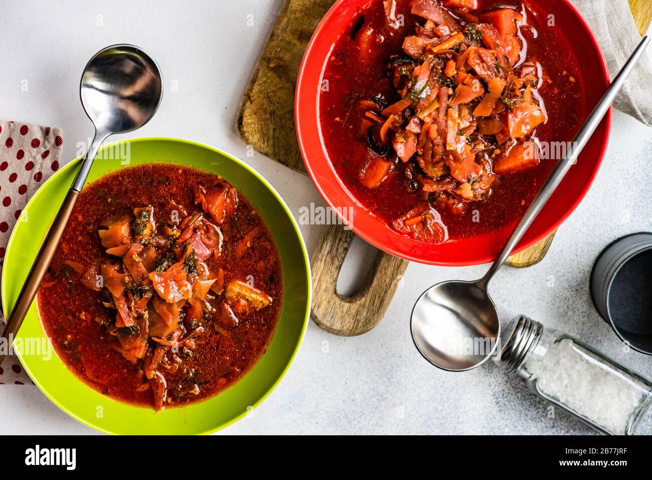 Traditional ukrainian red borscht made with beetroot, meat and cabbage ...