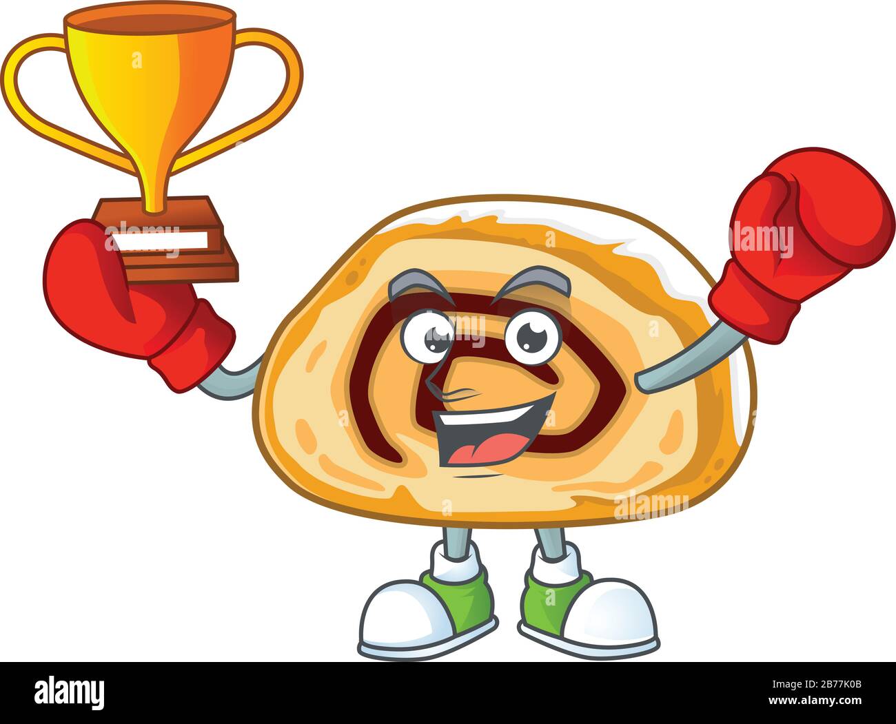Happy face of boxing winner swiss roll in mascot design style Stock ...