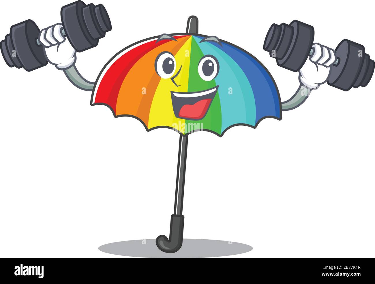 Smiley Fitness exercise rainbow umbrella cartoon character raising ...
