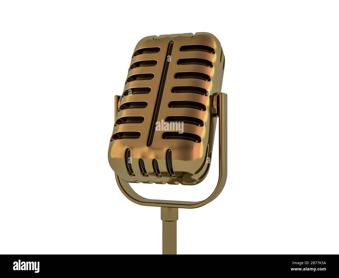 Retro gold microphone isolated on white background. 3D rendering Stock ...