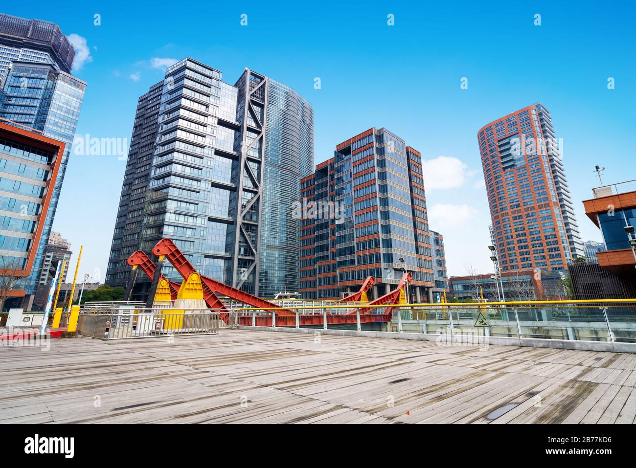Square bridge floor skyscraper Riverside square and colorful metal ...