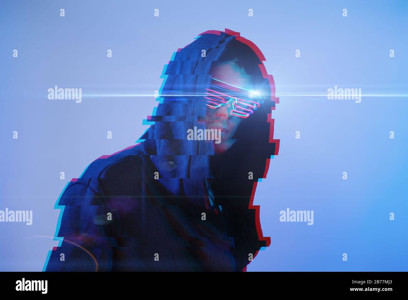 Man in hood and cyber glasses. Game character. Concept of virtual ...