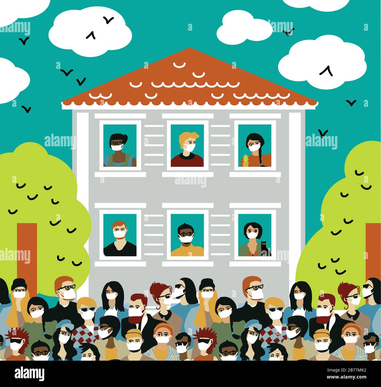 Quarantine virus epidemic home isolation people Stock Vector Image ...