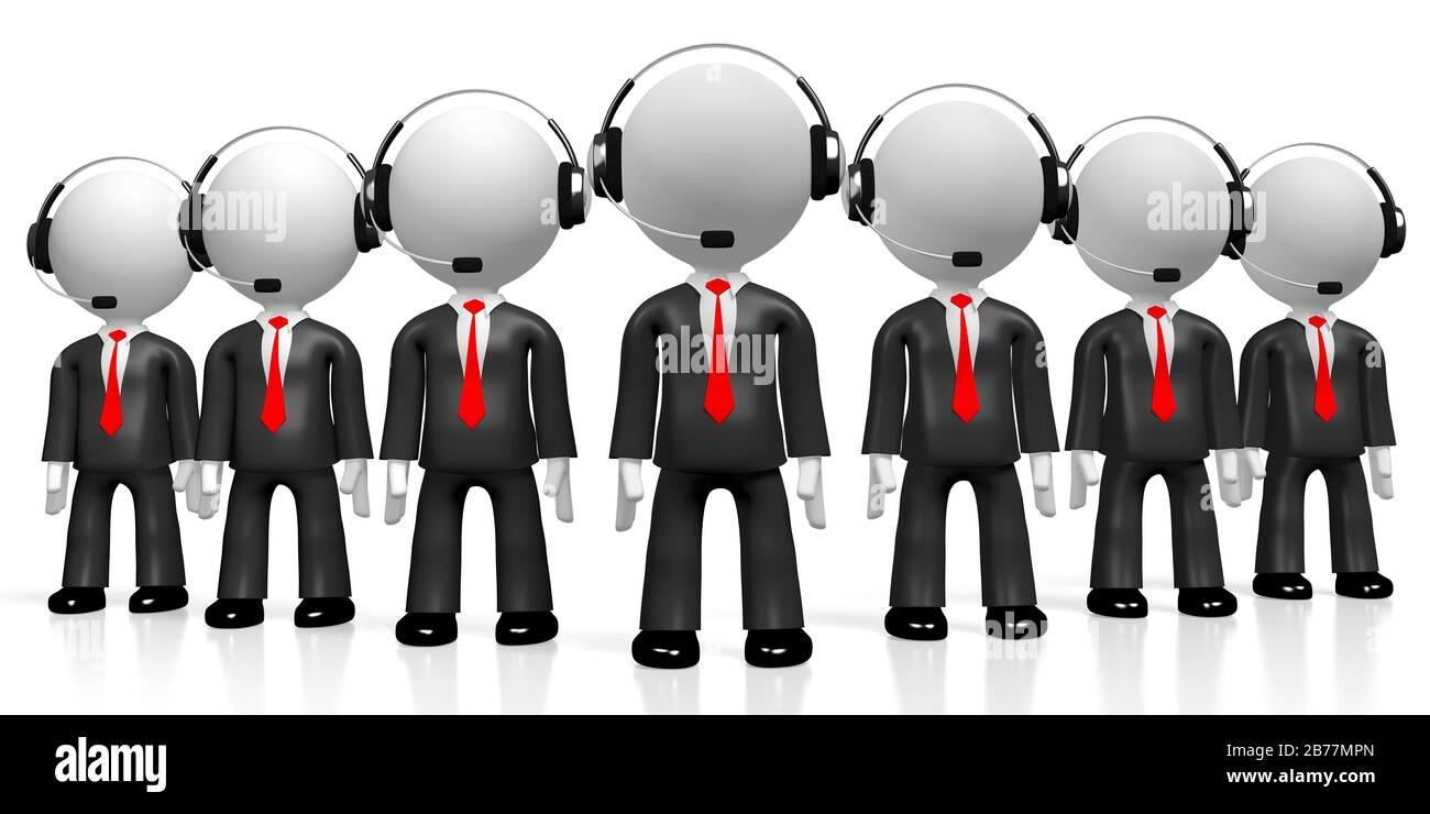 3D cartoon character businessmen with headsets - call center concept ...