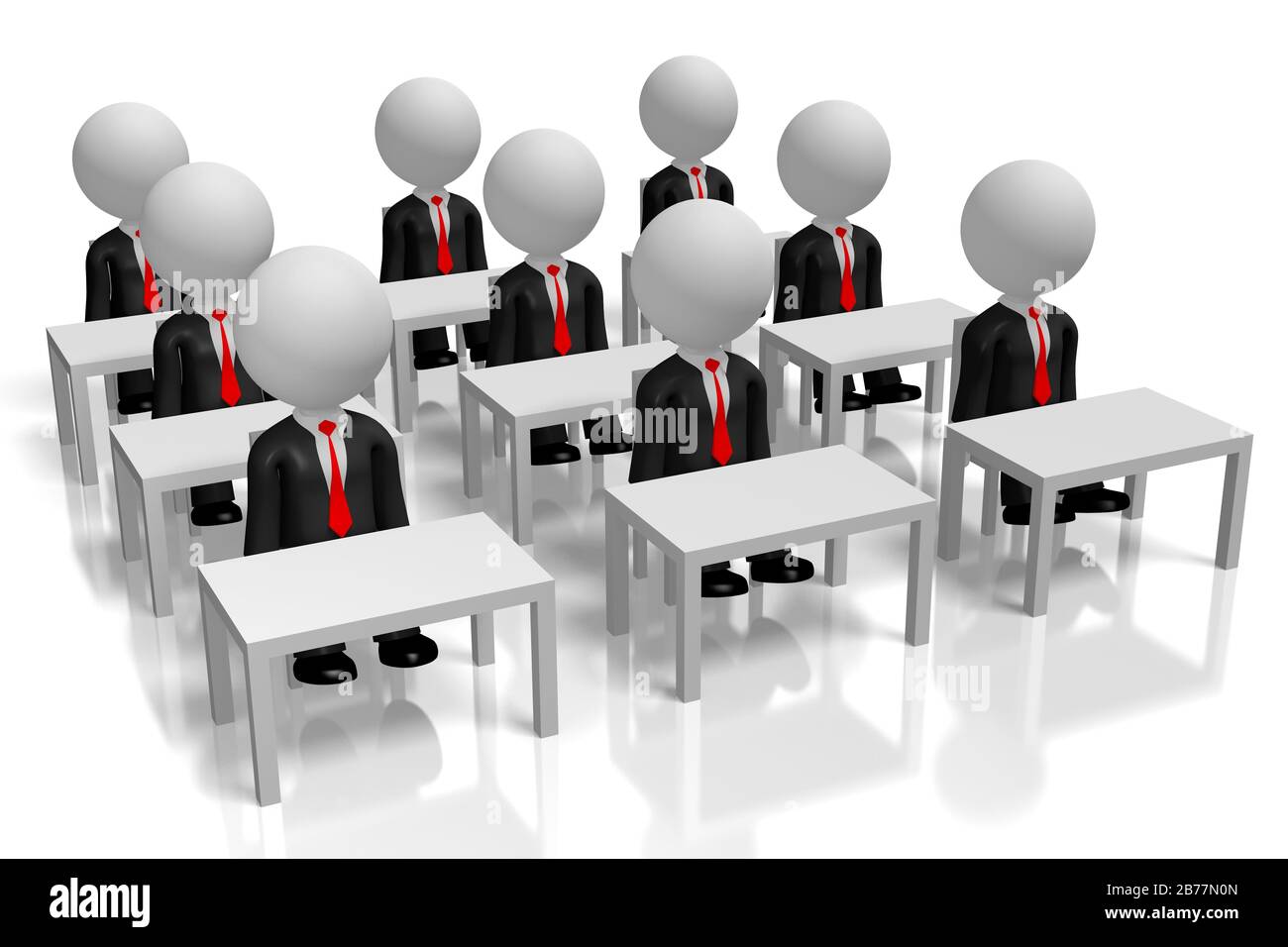 3D businessmen sitting behind desks Stock Photo - Alamy