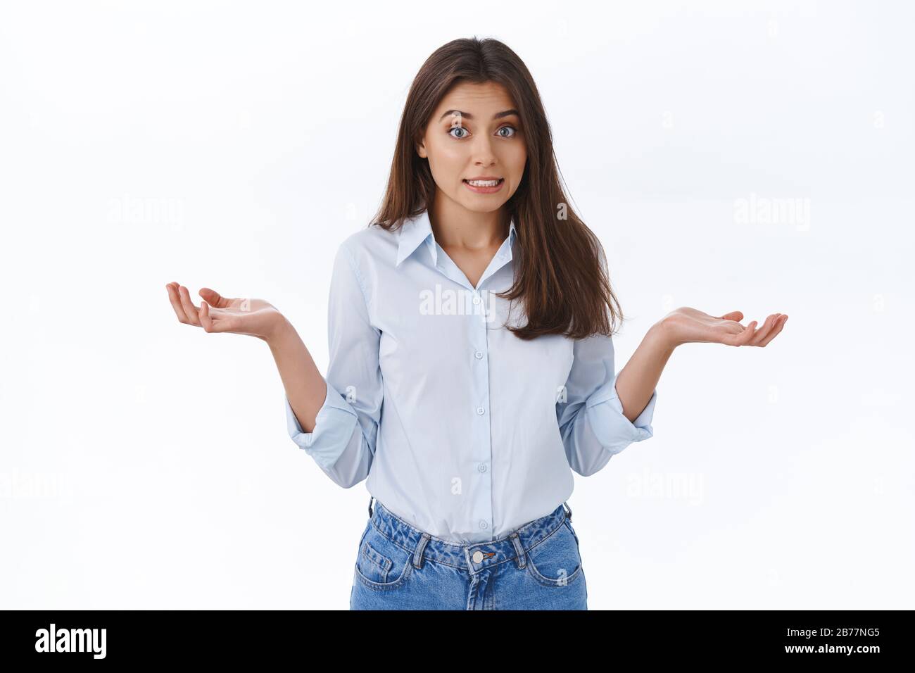 Happy teeth embarrassed smile hi-res stock photography and images - Alamy