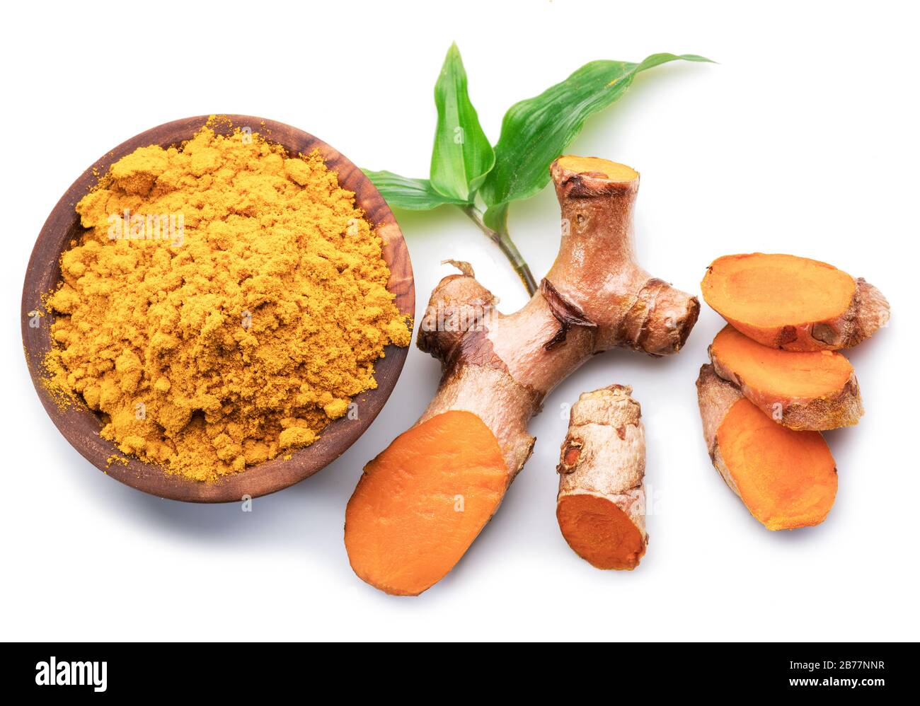 Fresh turmeric rhizome and turmeric powder isolated on white background ...