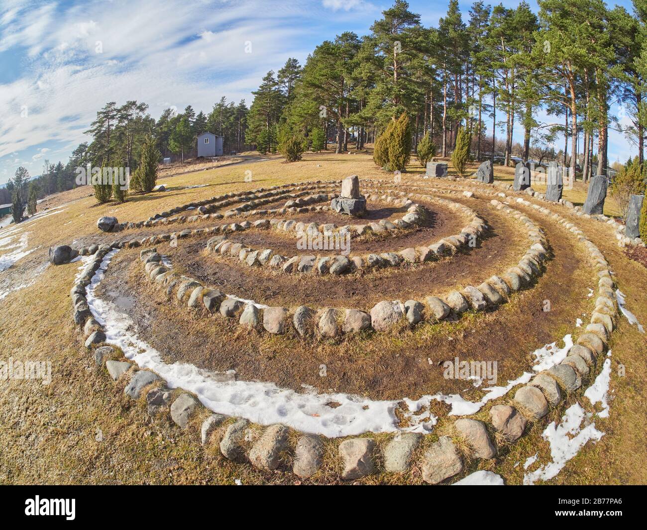 maze of stones in the park. Spring Stock Photo - Alamy