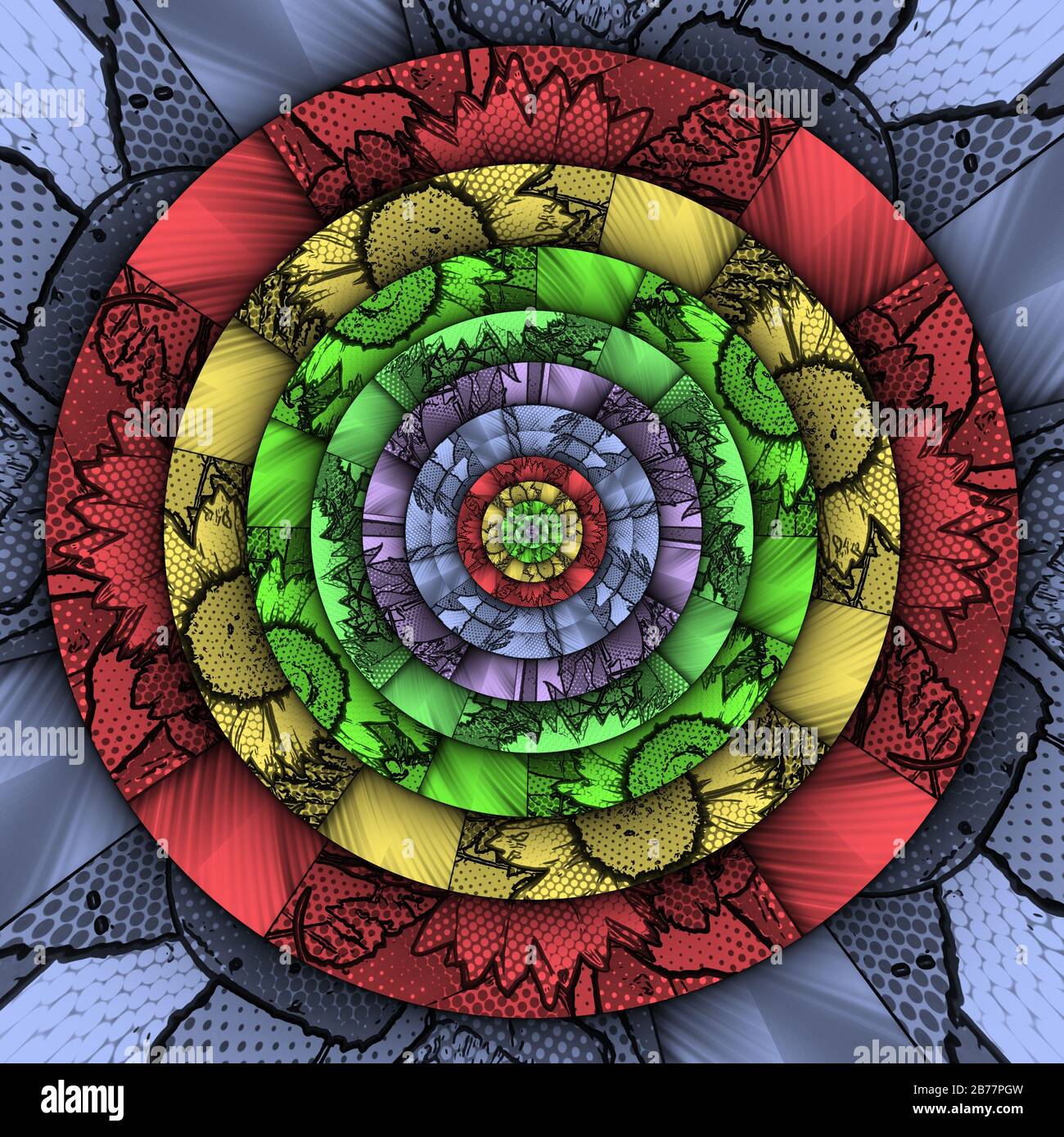 3D rendering of computer generated fractal artwork in halftone style ...