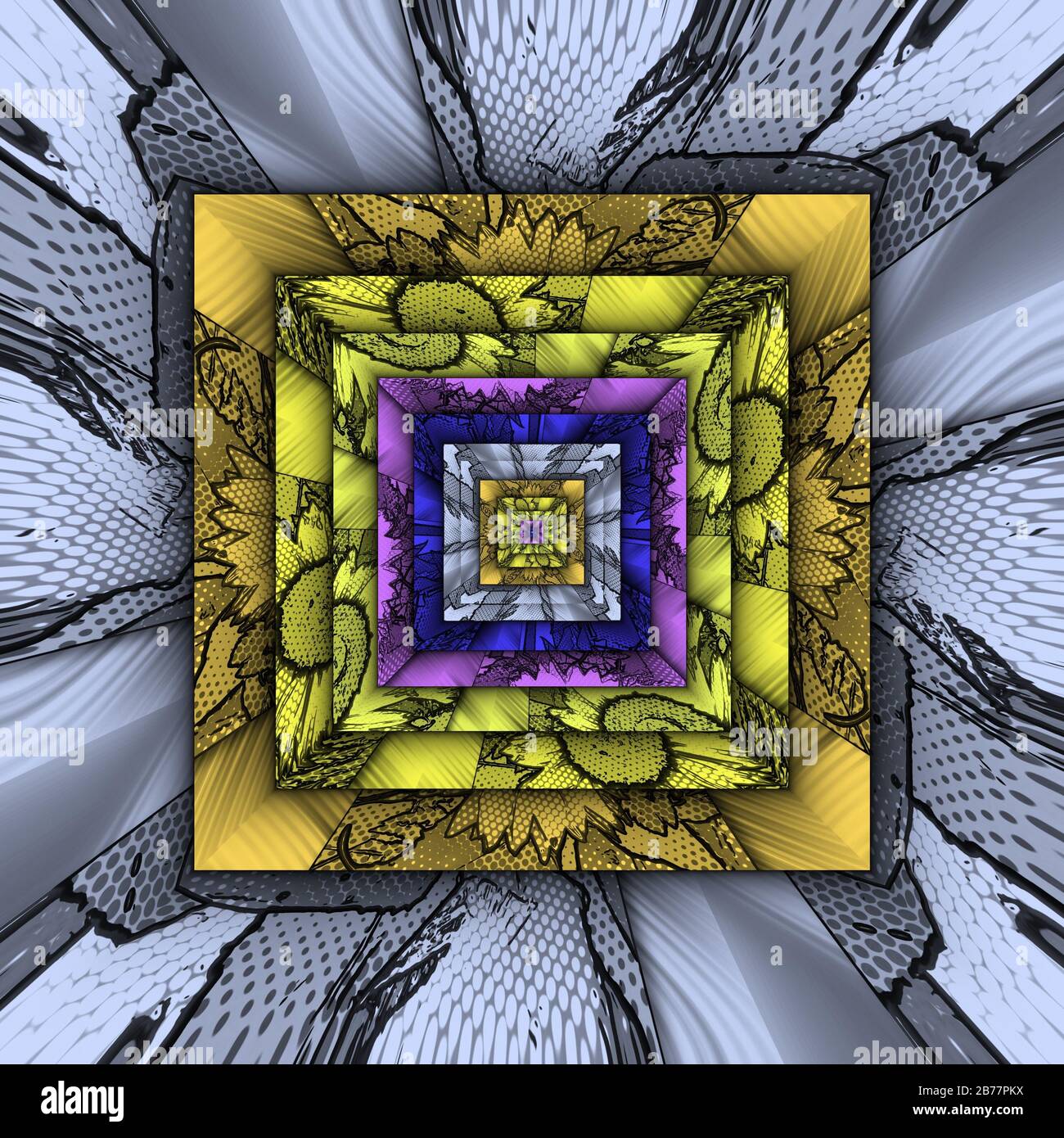 3D rendering of computer generated fractal artwork in halftone style ...