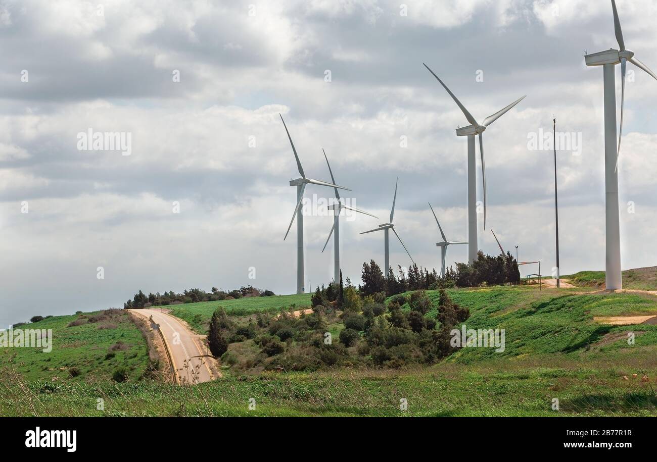 rural landscape with wind generators in Israel Stock Photo - Alamy