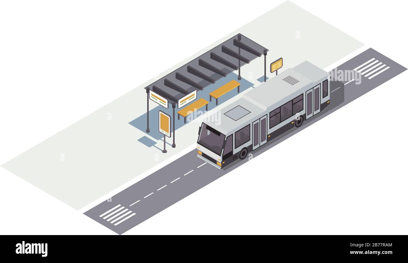 Bus stop isometric color vector illustration Stock Vector Image & Art ...