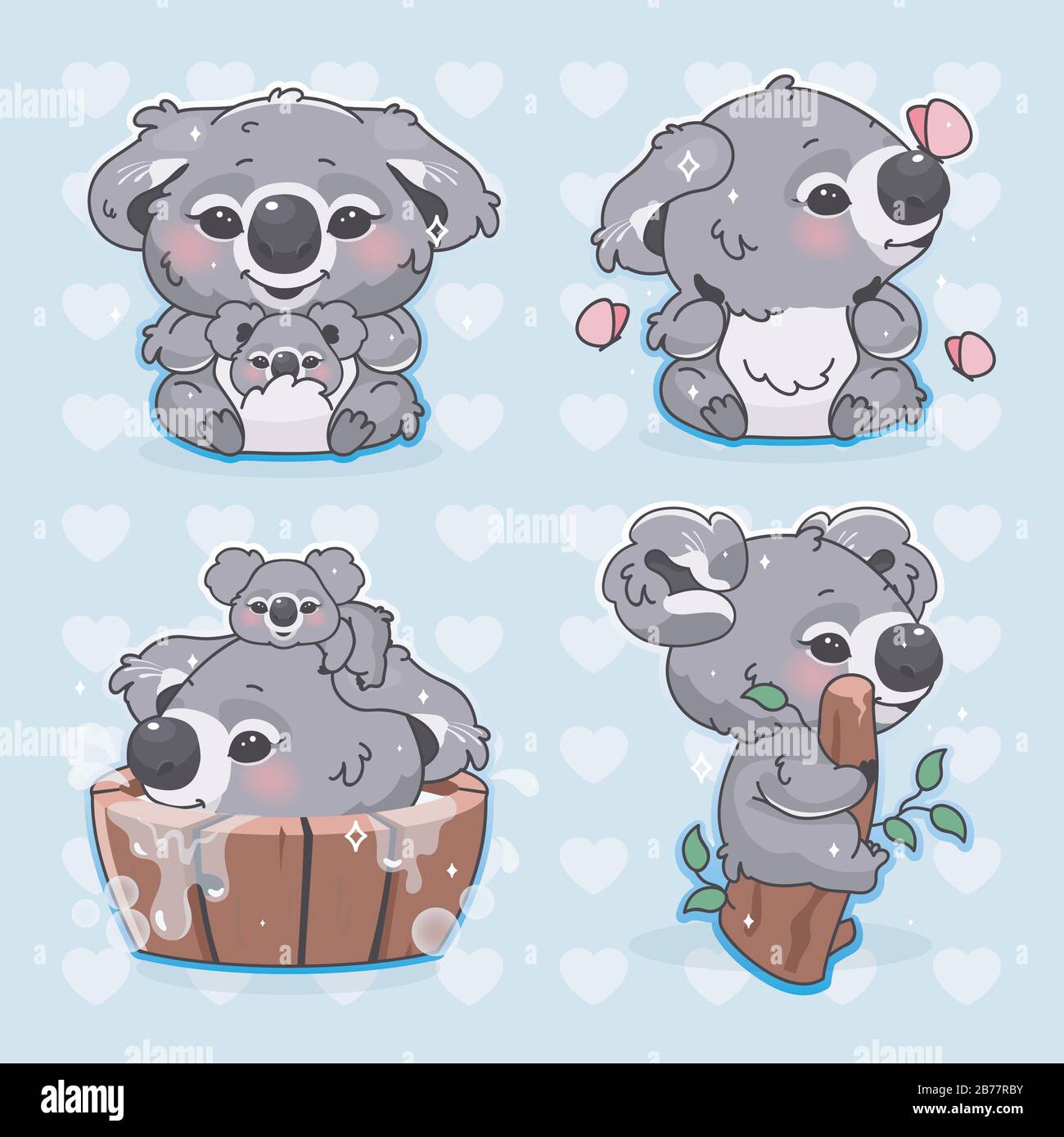 Cute koala kawaii cartoon vector characters set Stock Vector Image ...