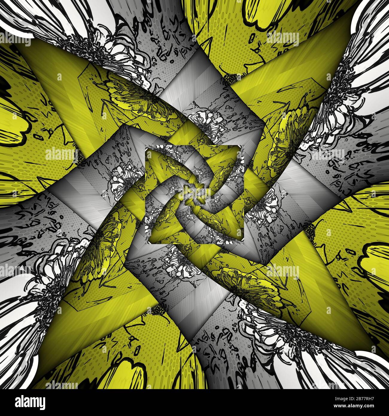 3D rendering of computer generated fractal artwork in halftone style ...