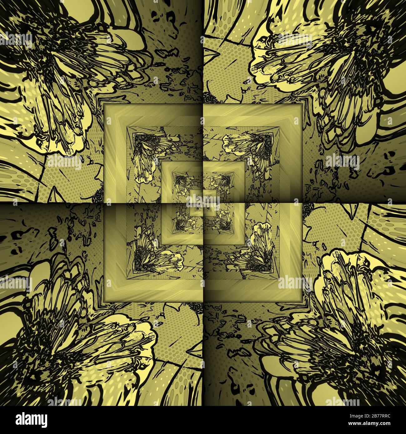 3D rendering of computer generated fractal artwork in halftone style ...