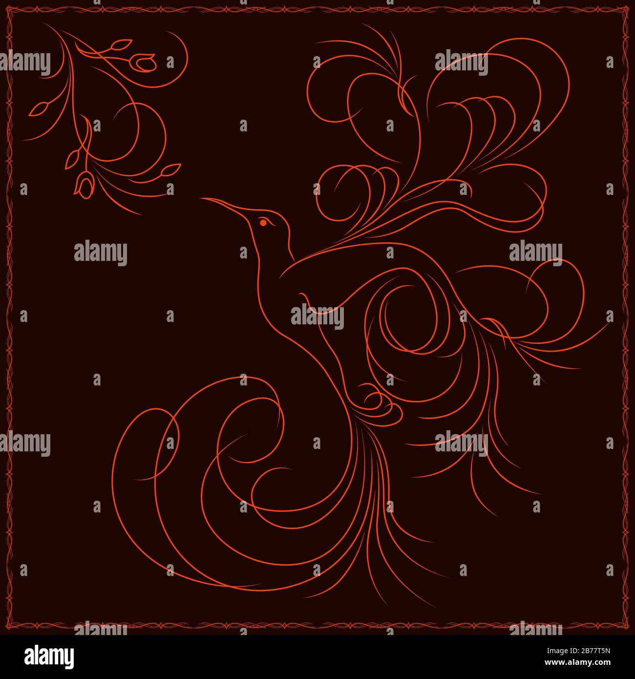 Adorable bird whose wings and tail are made as long wavy lines in ...