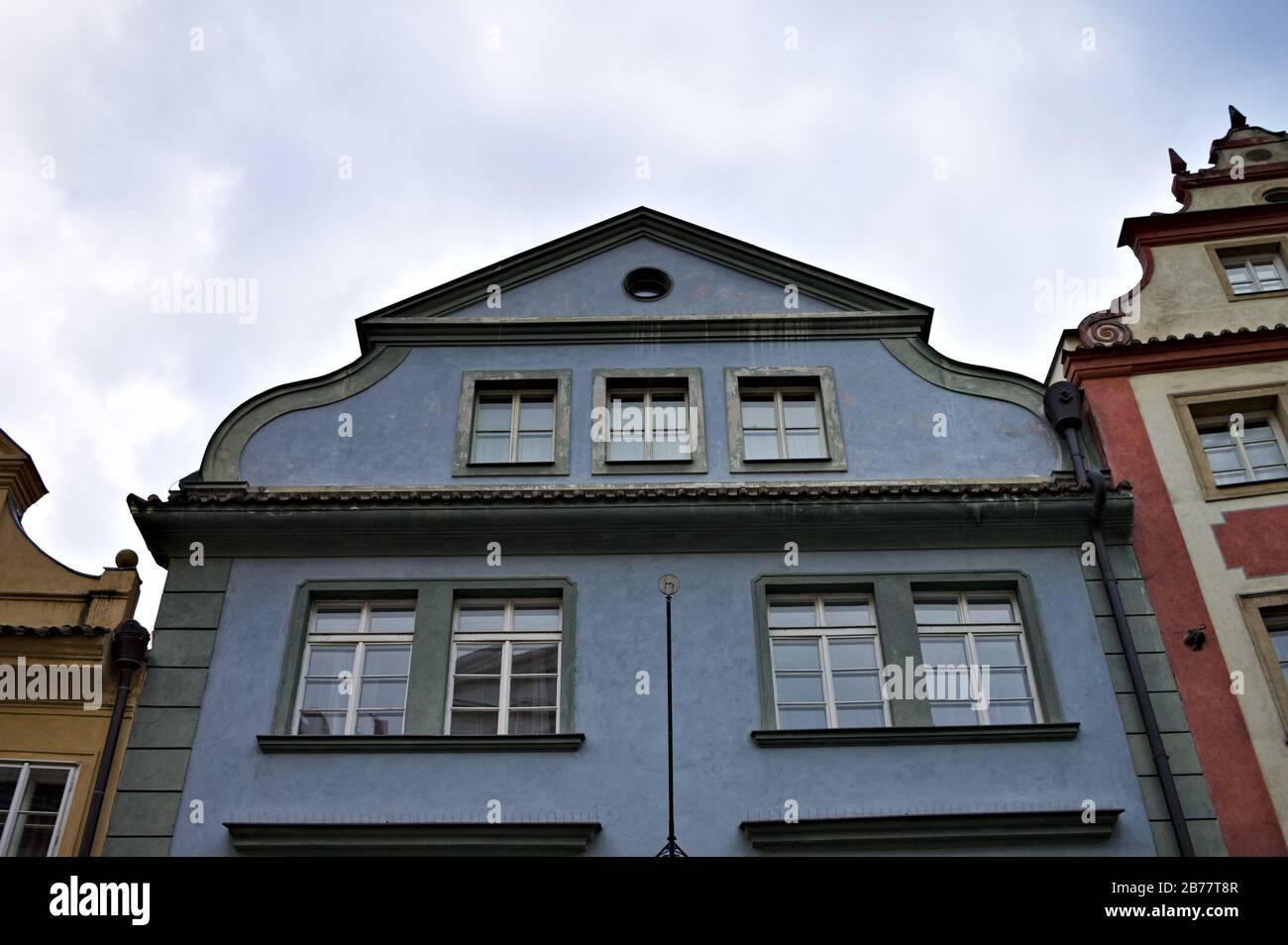 A blue facade of a bohemian building (Prague, Czech Republic, Europe ...