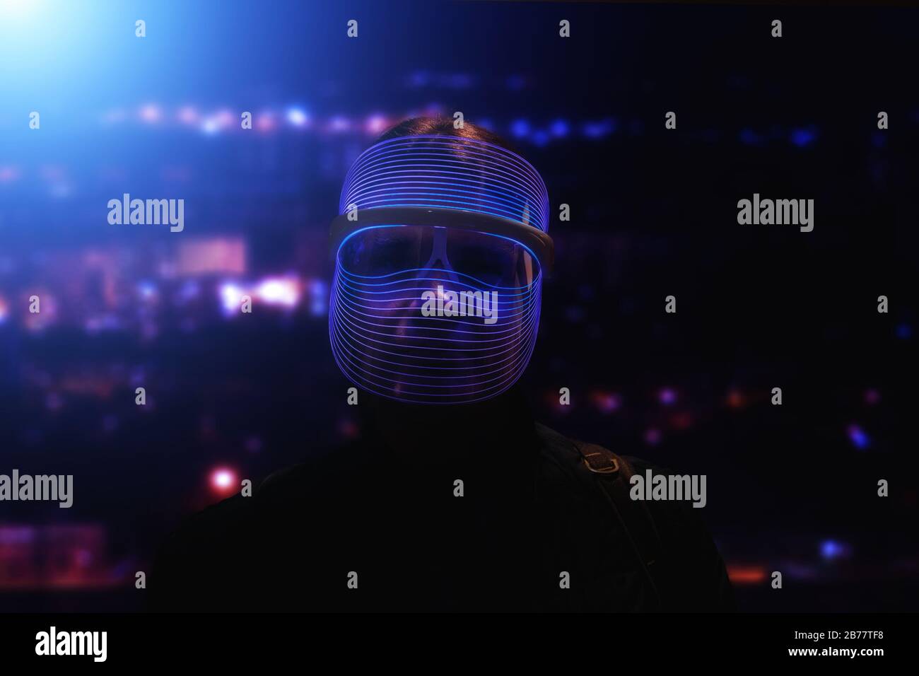 Portrait of the man in futuristic mask in cyberpunk style Stock Photo ...