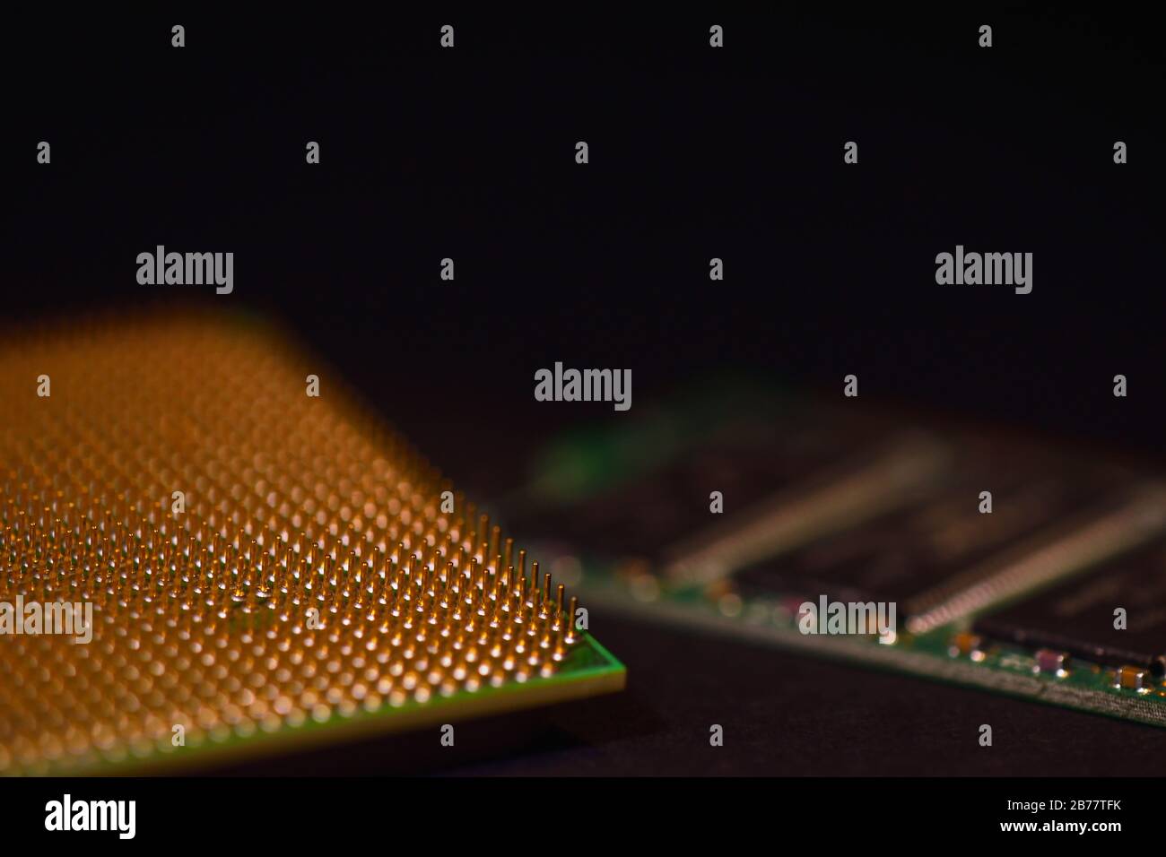 CPU on a black background with a memory plank. Dark. Copy space Stock ...