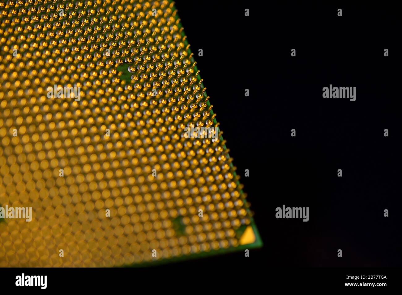 CPU pins. Central processor unit upside-down on a black background ...
