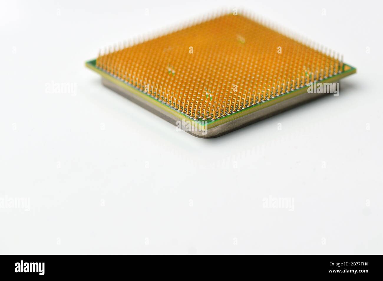 Central processor unit. Golden pins of a core. Copy space. Shallow ...