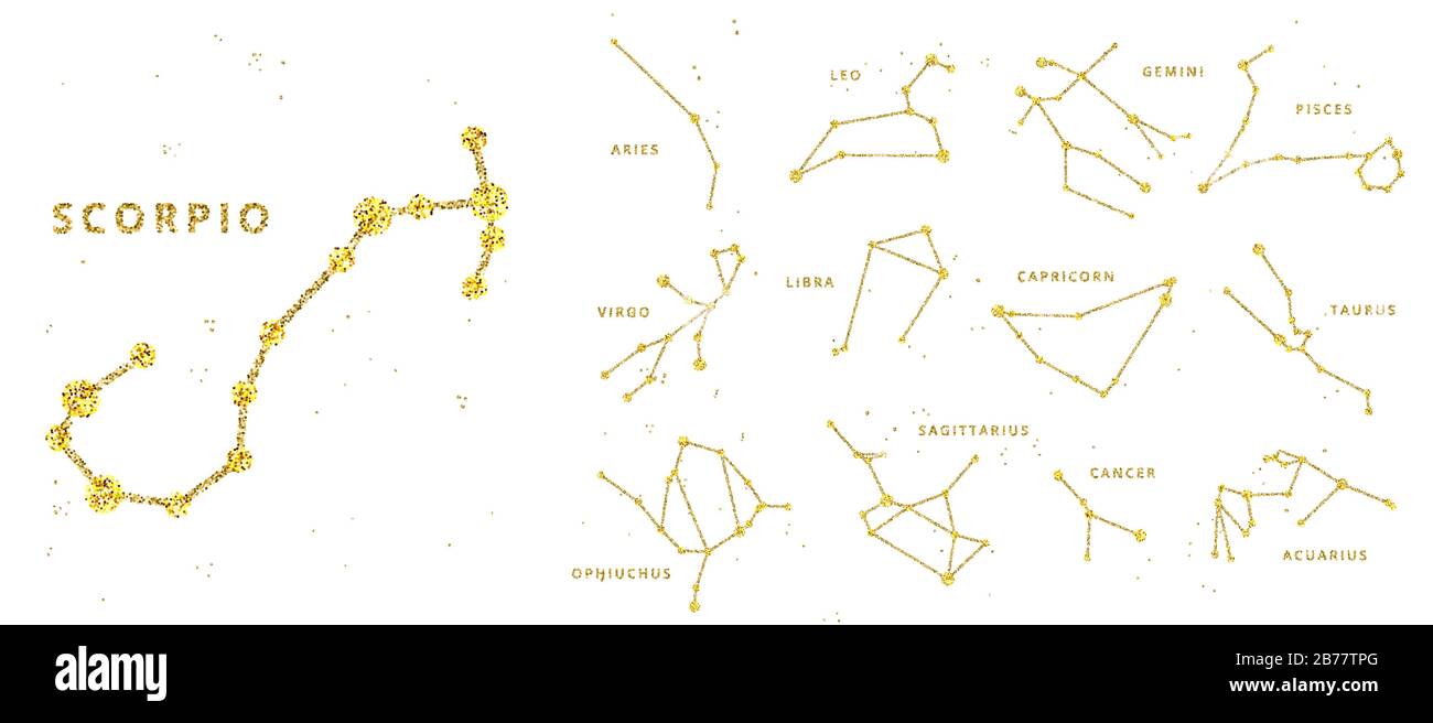 Vector golden and glitter horoscope signs and constellation. Zodiac ...